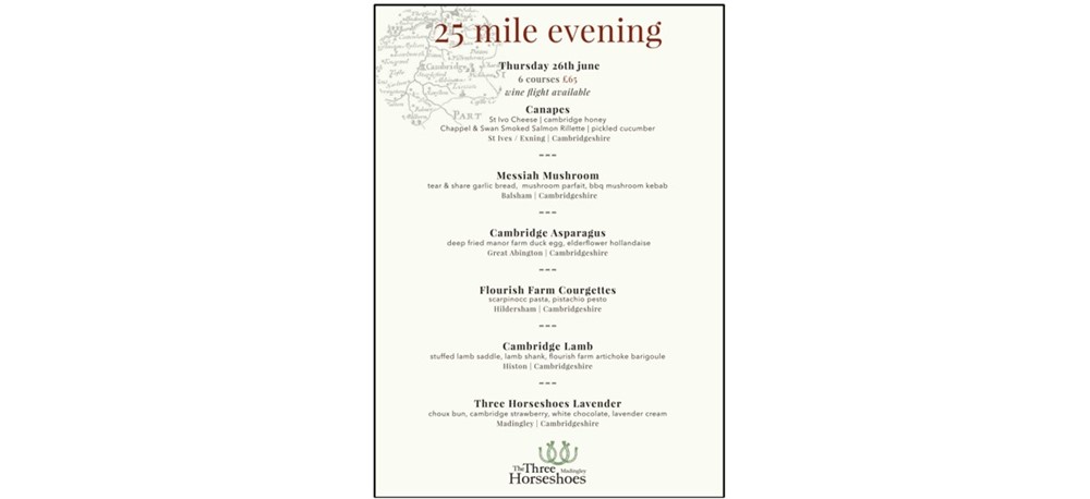 25 Mile Menu at The Three Horseshoes - Visit South Cambs